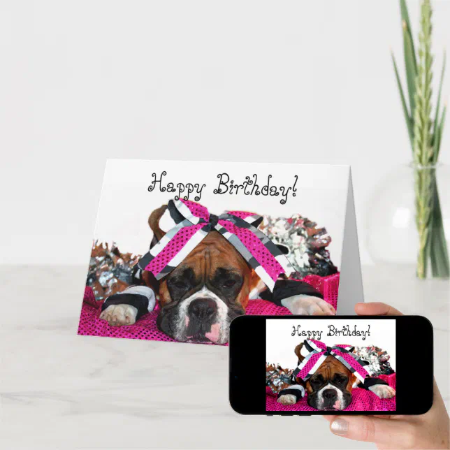 Happy Birthday Cheerleader Boxer greeting card | Zazzle