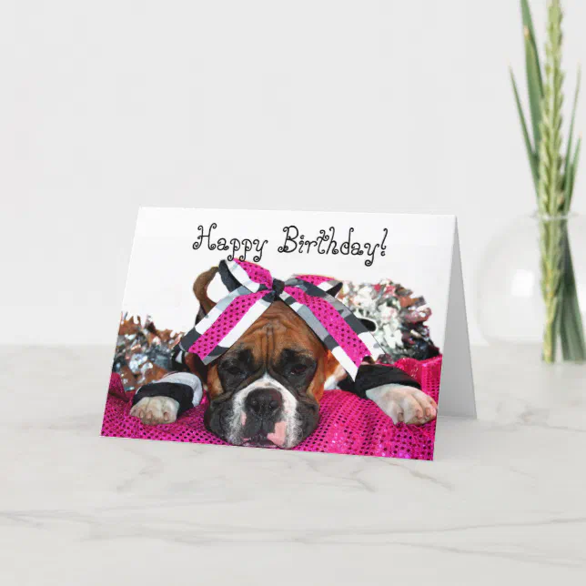 Happy Birthday Cheerleader Boxer greeting card | Zazzle