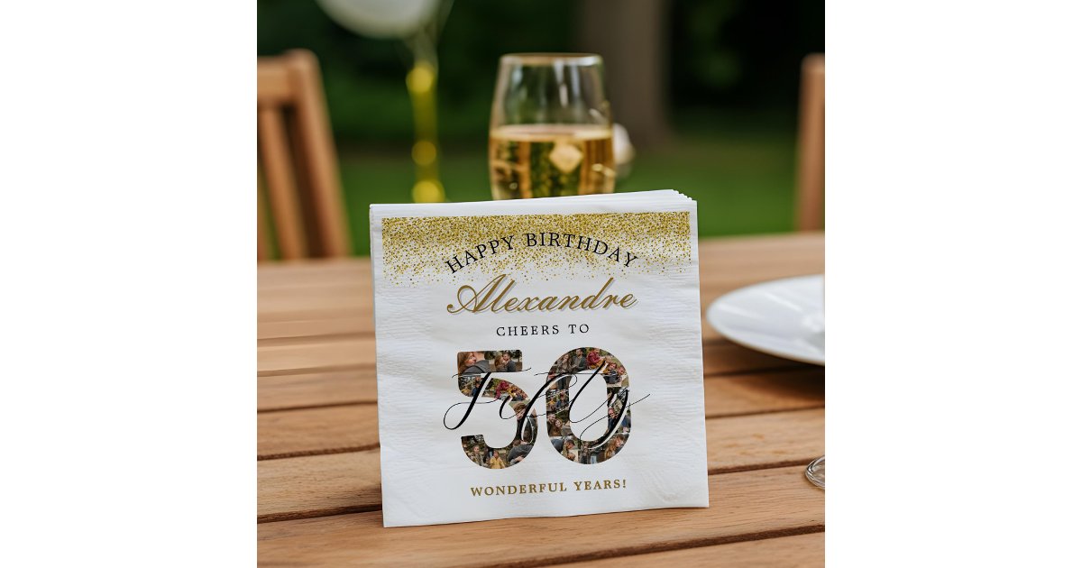 Happy Birthday Cheers To 50 Years Photo Collage Napkins | Zazzle