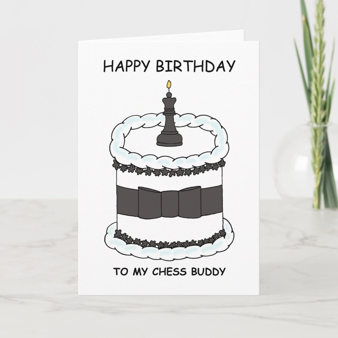 Happy Birthday Chess Buddy Cartoon Cake Card | Zazzle