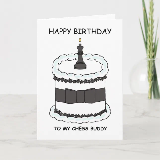 Happy Birthday Chess Buddy Cartoon Cake Card | Zazzle