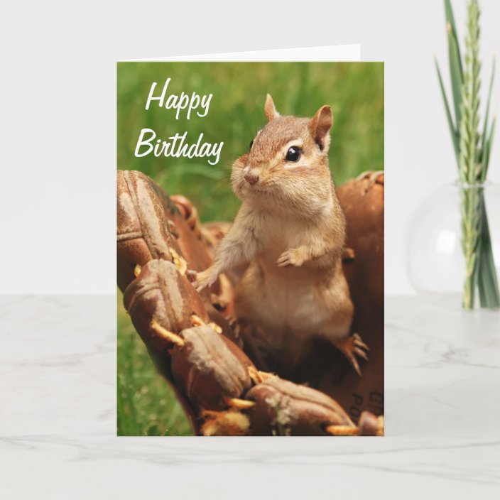 Happy Birthday Chipmunk Playing Baseball Card | Zazzle.com
