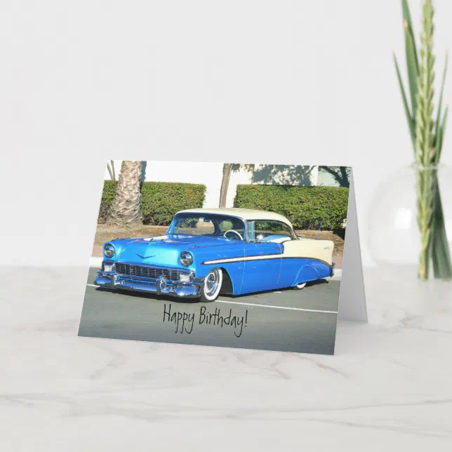 Happy Birthday Classic Blue car greeting card | Zazzle