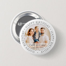 Happy Birthday | Classic Simple Custom Photo Button | Zazzle