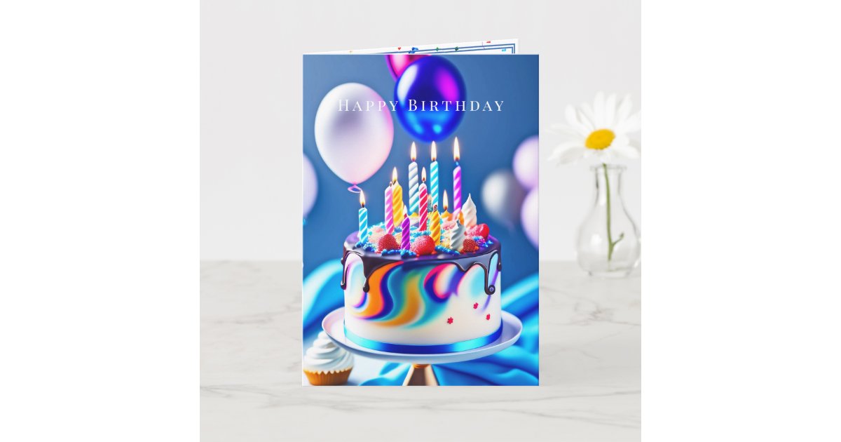 Happy Birthday Colorful Cake Balloons Card | Zazzle