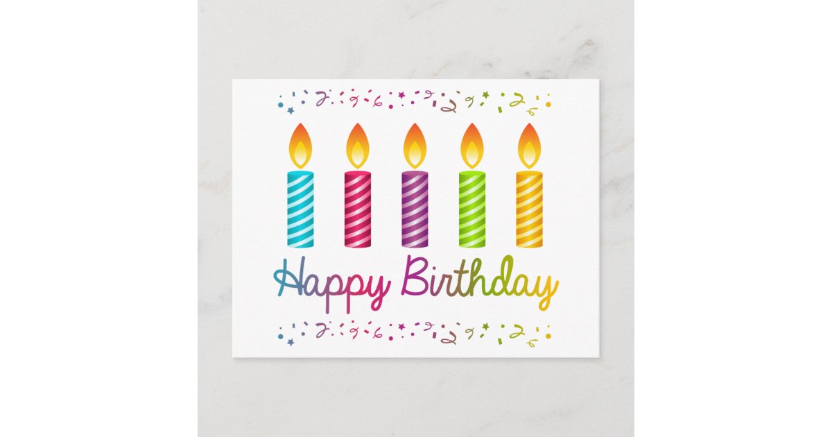 Happy Birthday Colorful Candles Postcard | Zazzle