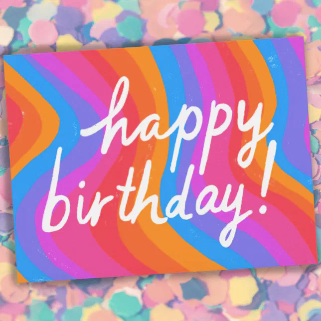 HAPPY BIRTHDAY Colorful Cool & Fun Stripes Postcard | Zazzle