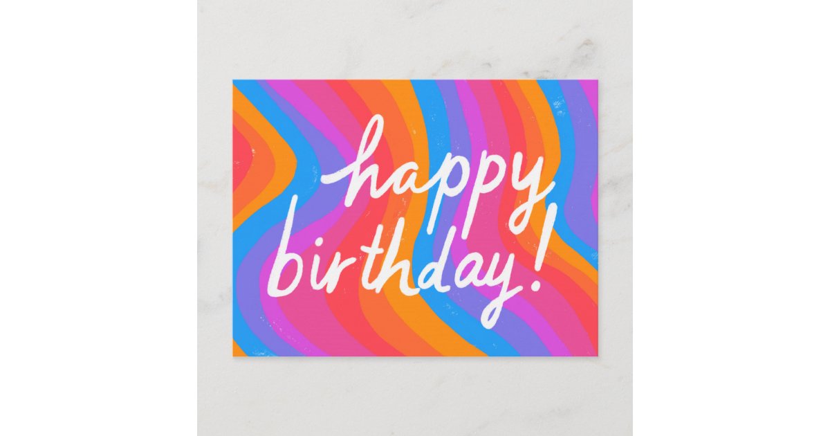 HAPPY BIRTHDAY Colorful Cool & Fun Stripes Postcard | Zazzle