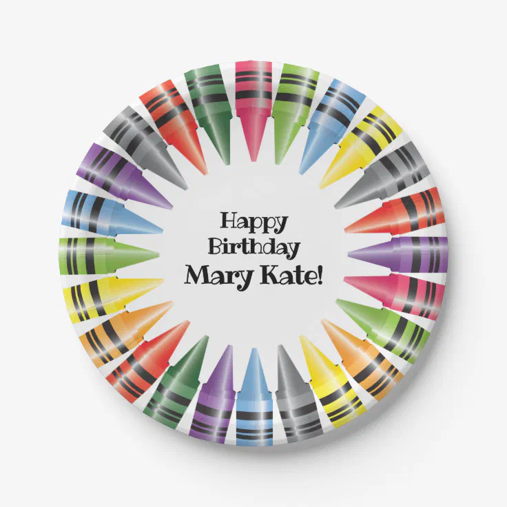 Happy Birthday Colorful Crayons Kid's Paper Plates | Zazzle