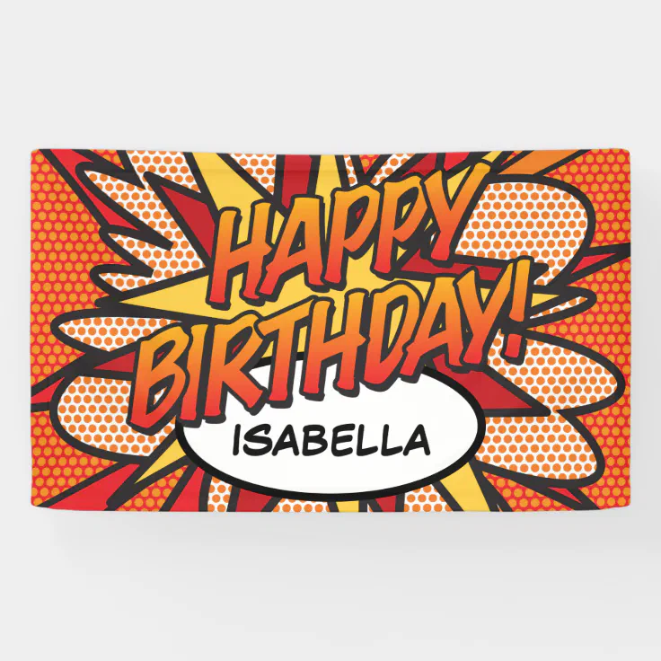 HAPPY BIRTHDAY Comic Book Pop Art Banner | Zazzle