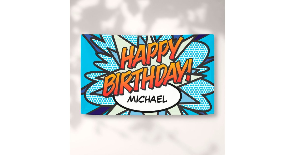 HAPPY BIRTHDAY Comic Book Pop Art Banner | Zazzle