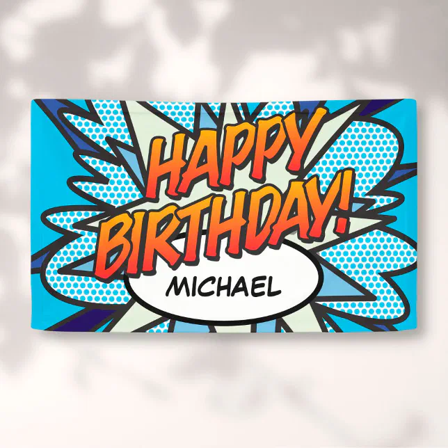 HAPPY BIRTHDAY Comic Book Pop Art Banner | Zazzle