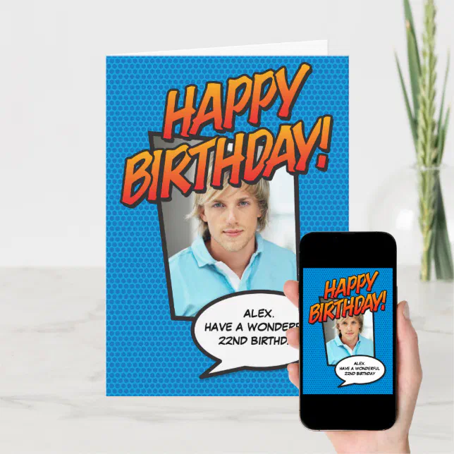 HAPPY BIRTHDAY Comic Book Pop Art Photo Card | Zazzle