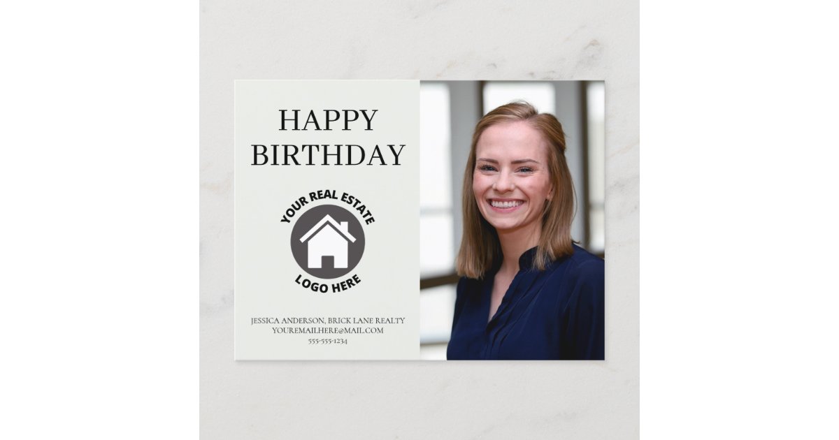 Happy Birthday Contact Info Photo Real Estate Postcard | Zazzle