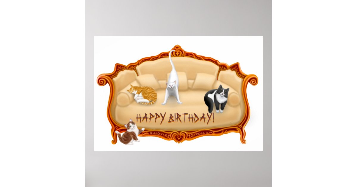 Happy Birthday Couch Cats Print | Zazzle