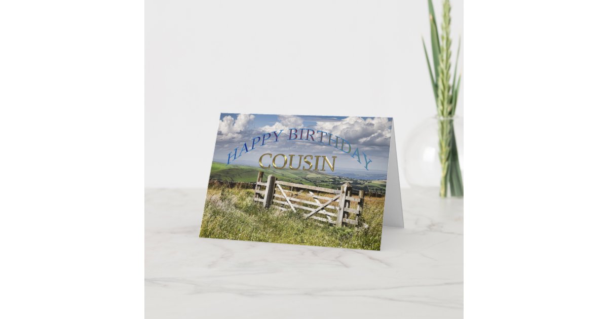 Happy Birthday Cousin, landscape with a gate Card | Zazzle