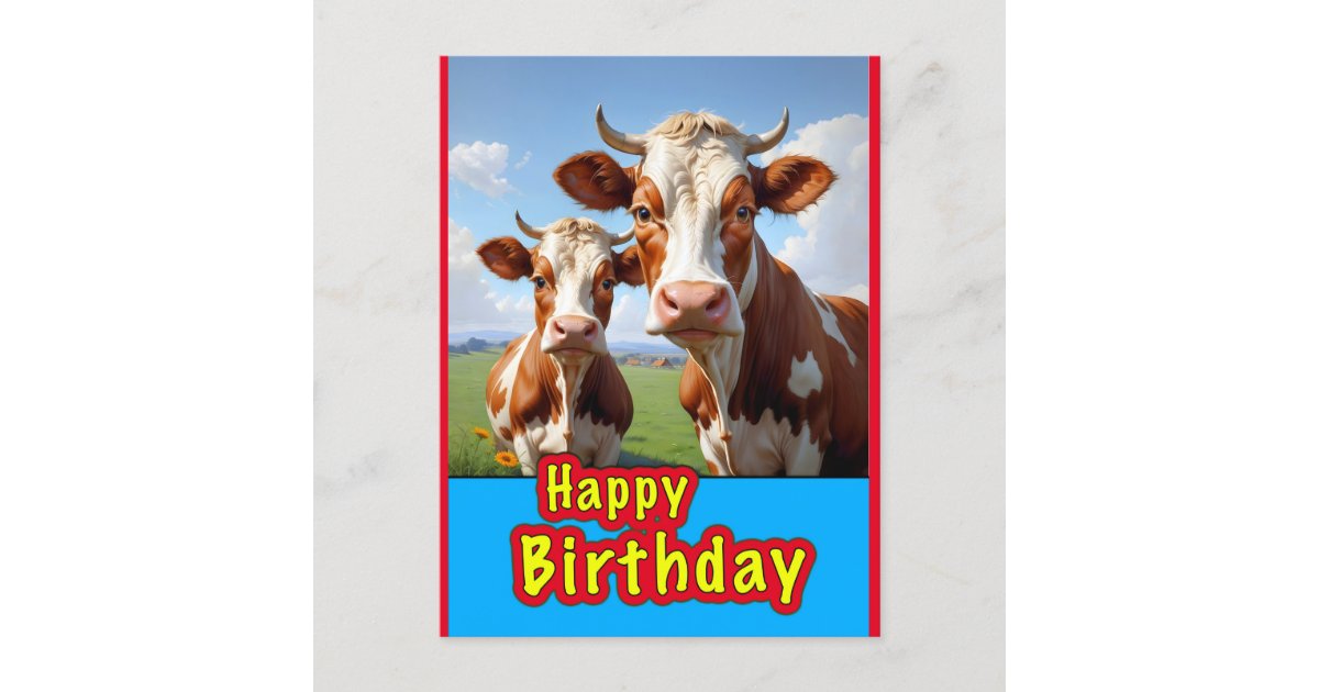 happy birthday cows postcard | Zazzle
