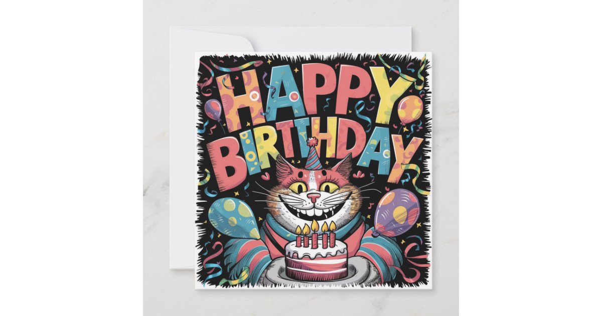 Happy Birthday Crazy Cat Card | Zazzle