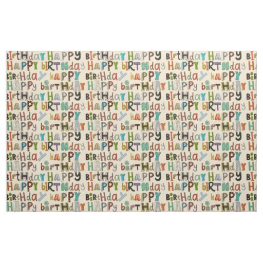 happy birthday cream fabric | Zazzle