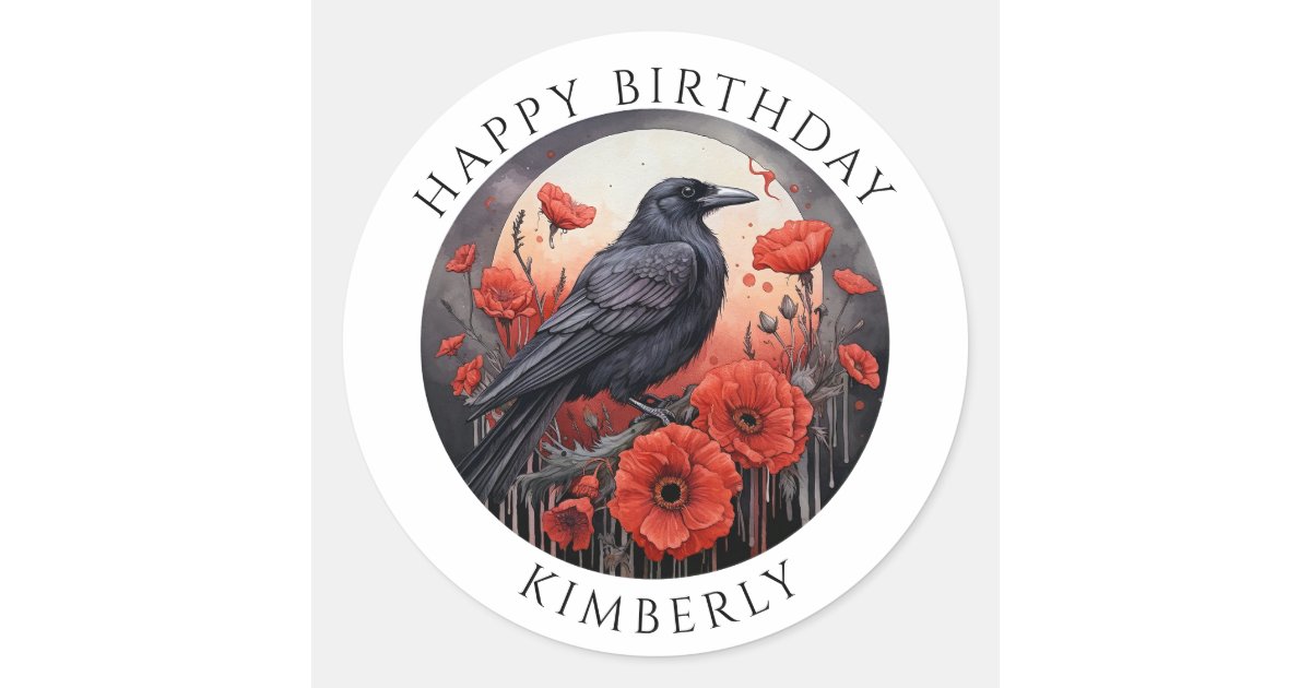 Happy birthday Crow Bird Flowers Sticker | Zazzle