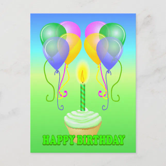 Happy Birthday Cupcake Balloons Postcard | Zazzle