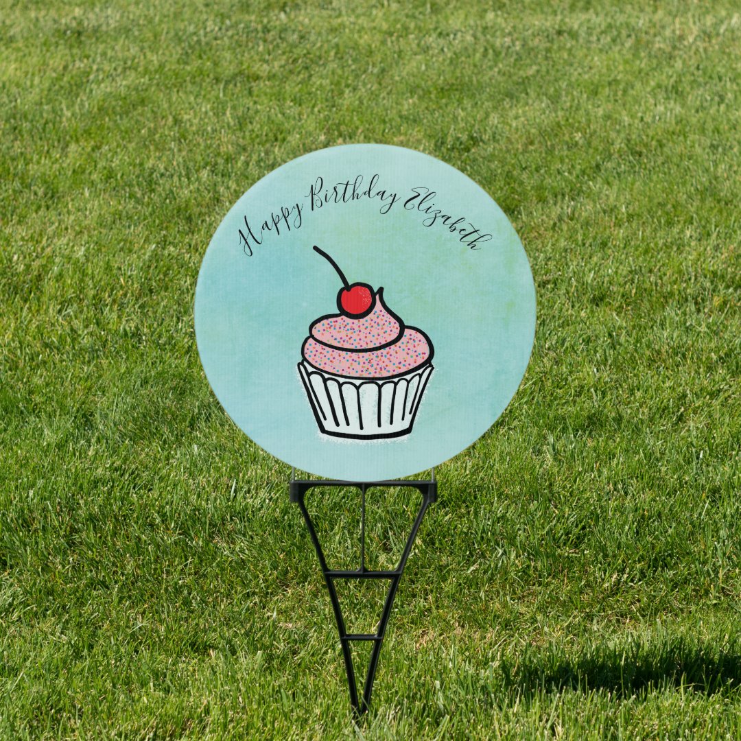 Happy Birthday Cupcake Modern Simple Sign | Zazzle