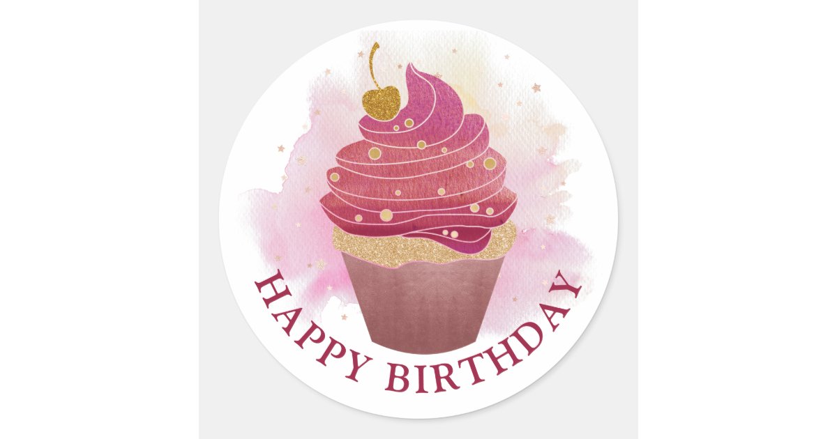 Happy Birthday Cupcake Sticker | Zazzle