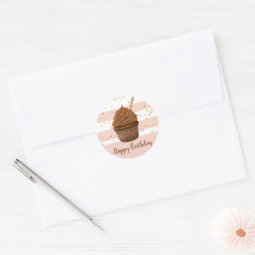 Happy Birthday Cupcake Stripes Glitter Sticker | Zazzle