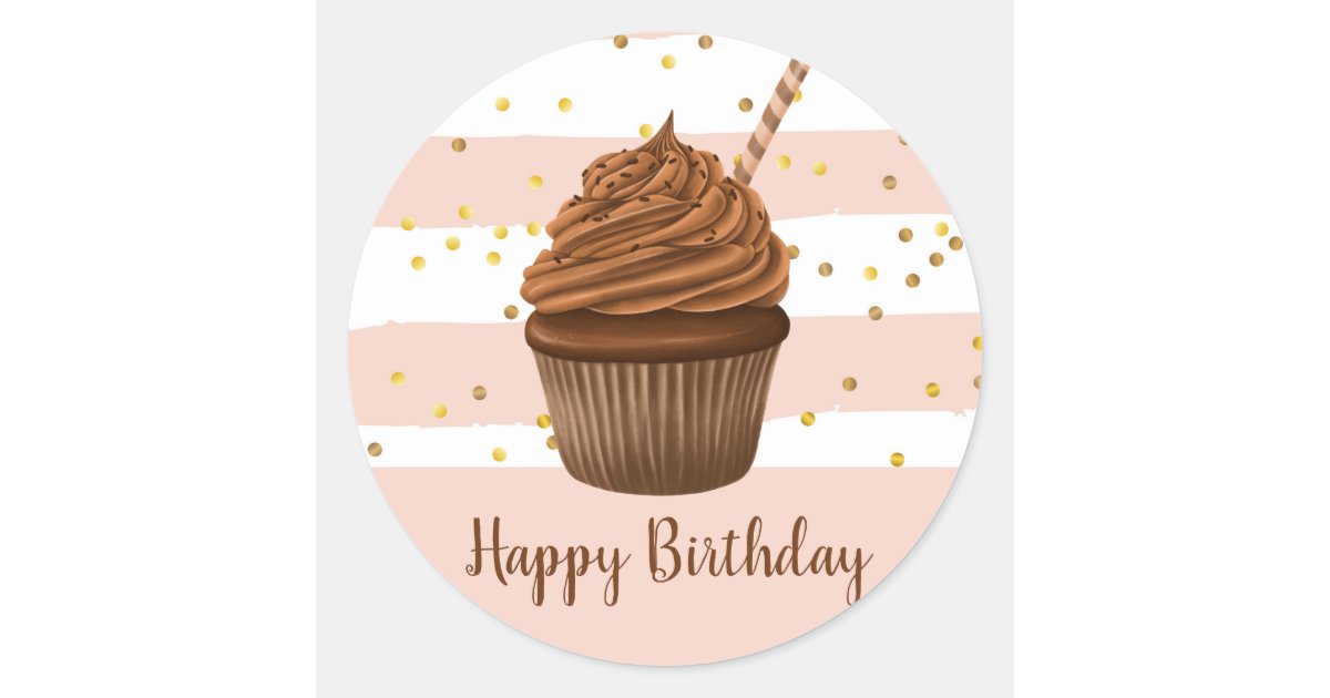 Happy Birthday Cupcake Stripes Glitter Sticker | Zazzle