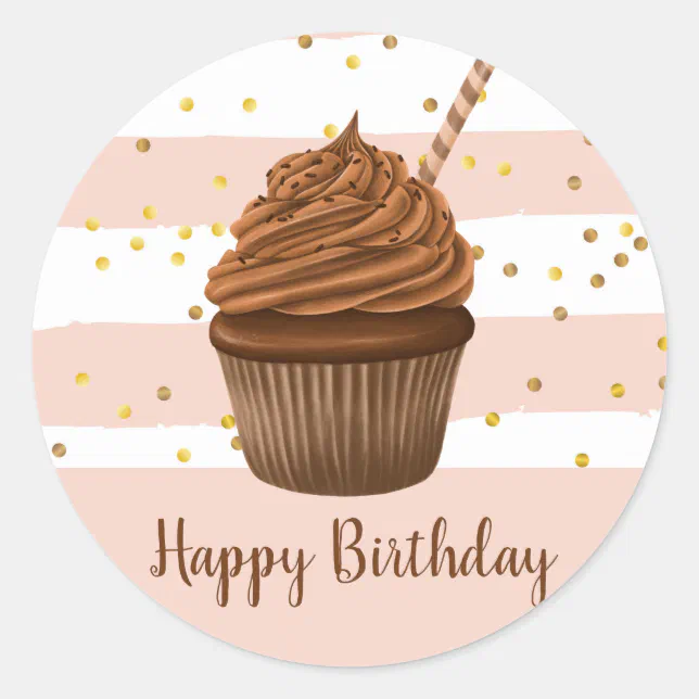 Happy Birthday Cupcake Stripes Glitter Sticker | Zazzle