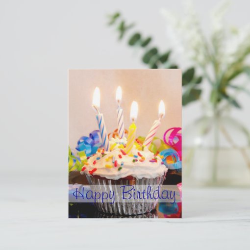 Happy Birthday Cupcake with Candles Postcard | Zazzle