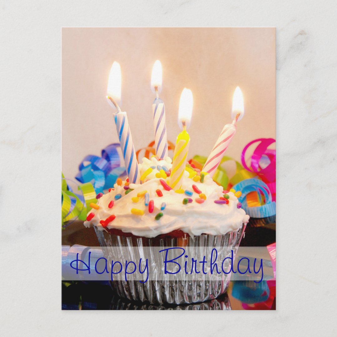 Happy Birthday Cupcake with Candles Postcard | Zazzle