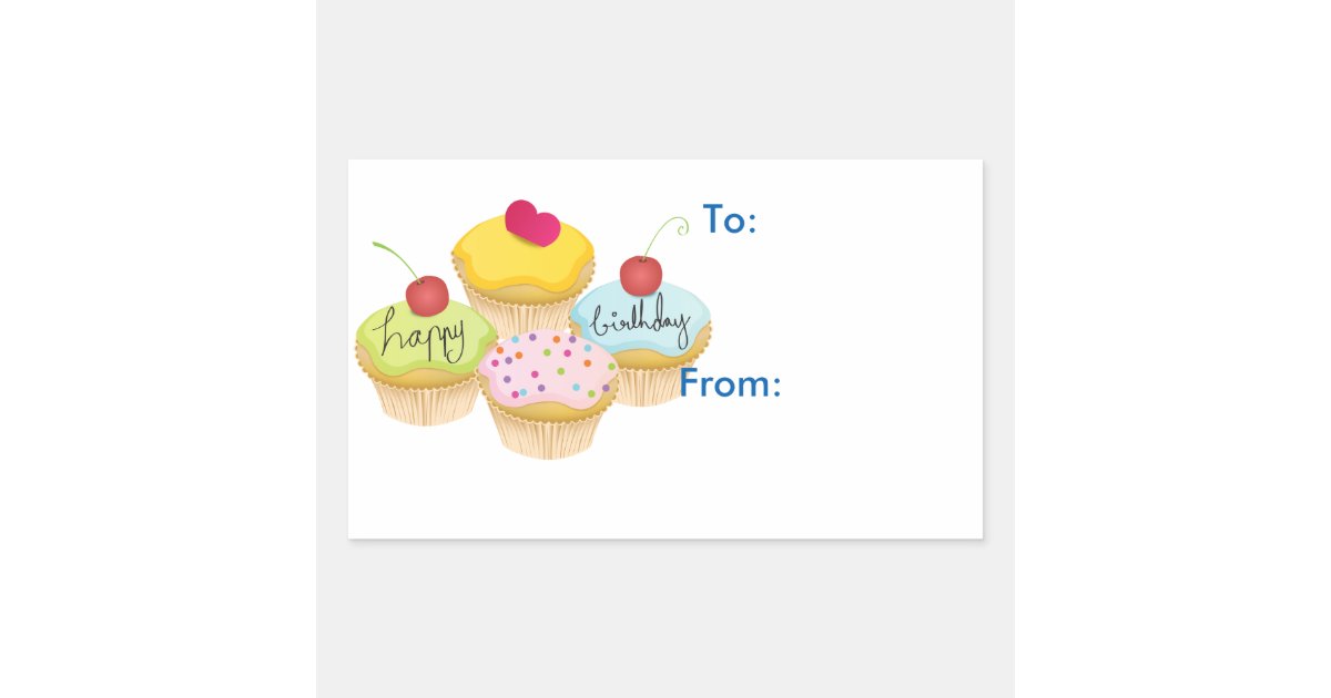 Happy Birthday Cupcakes Gift Tag Stickers | Zazzle