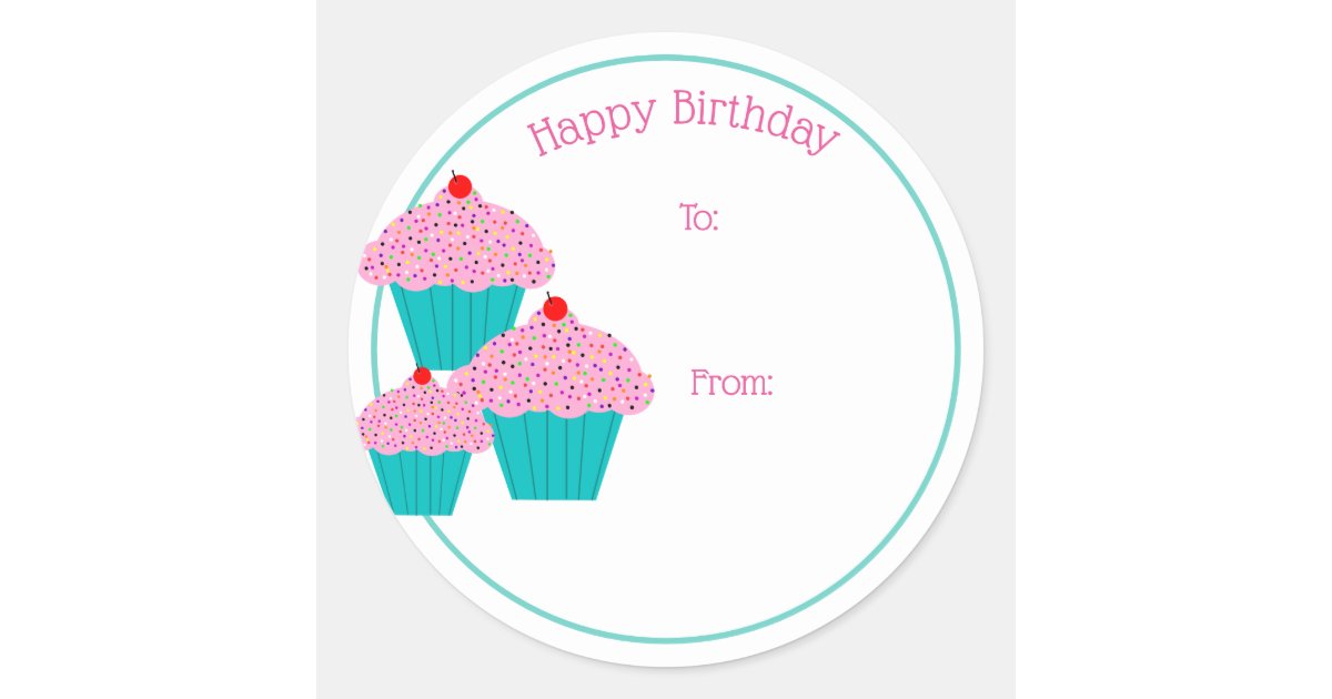 Happy Birthday Cupcakes Gift Tag Stickers | Zazzle