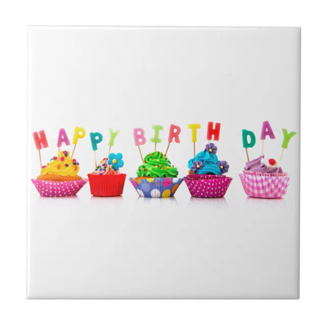 Happy Birthday Cupcakes Tile | Zazzle