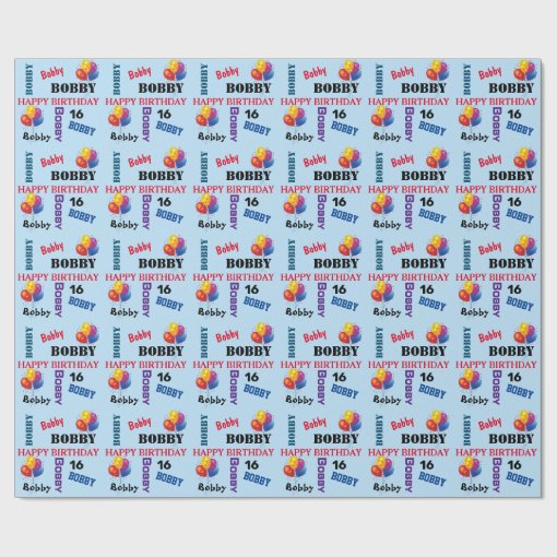 Happy Birthday Custom Boys Name and Age Wrapping Paper | Zazzle