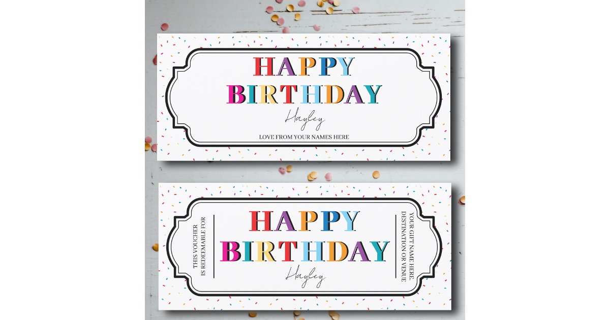 Happy Birthday Custom Gift Certificate Voucher | Zazzle
