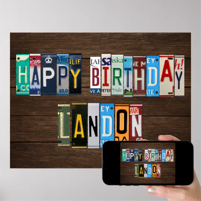 Happy Birthday Custom License Plate Sign LANDON | Zazzle