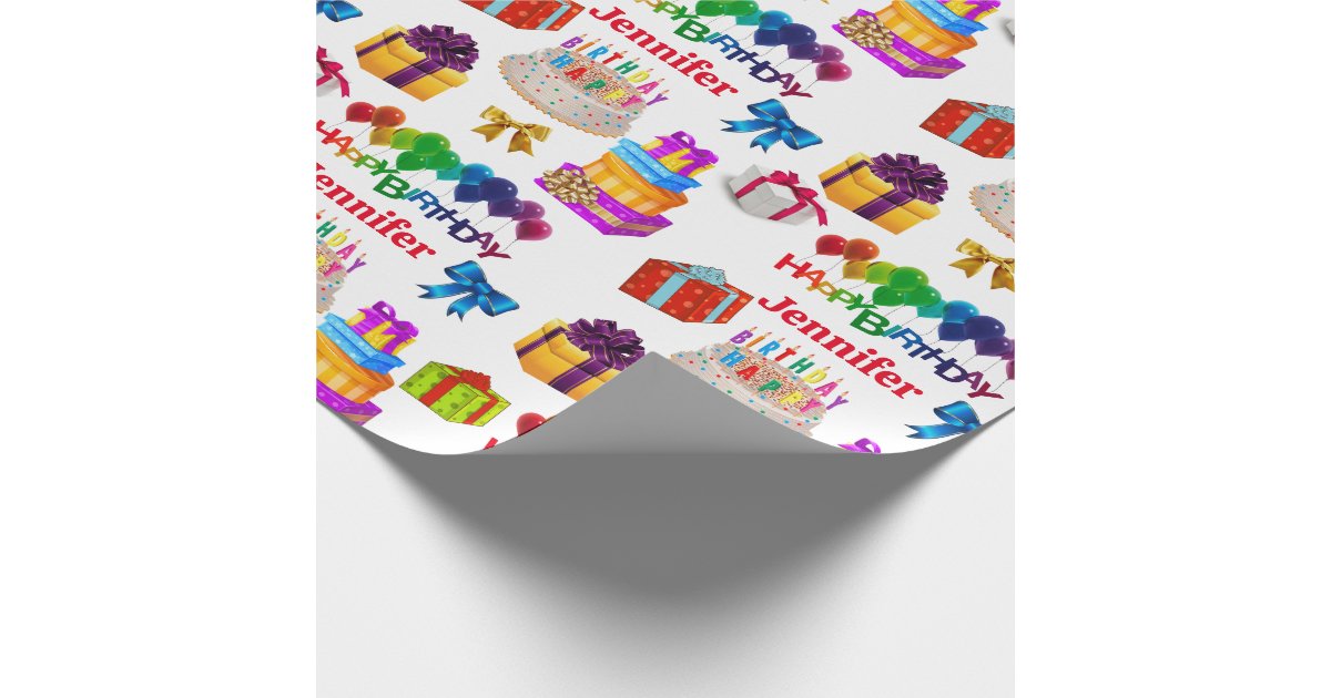 Happy Birthday Custom Name Cute and Colorful Wrapping Paper | Zazzle