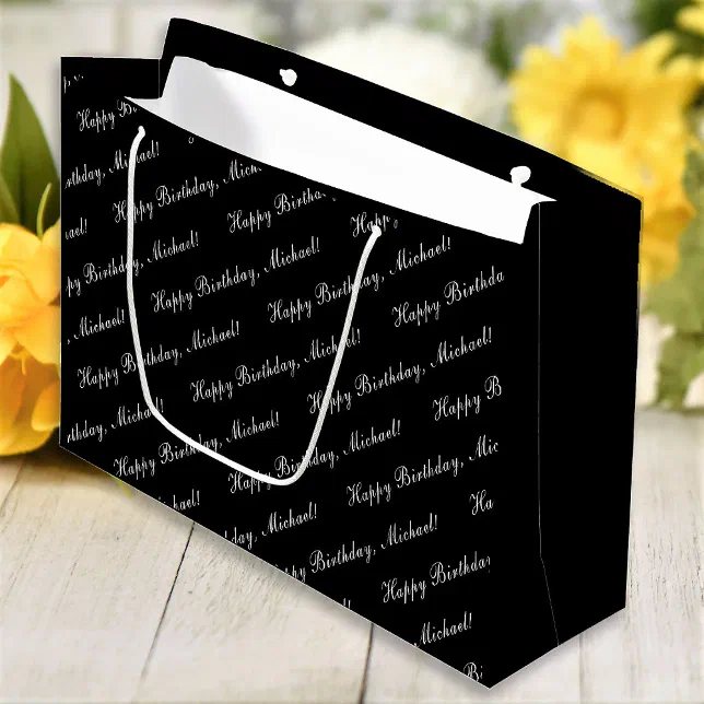 Happy Birthday Custom Name Elegant Large Gift Bag | Zazzle