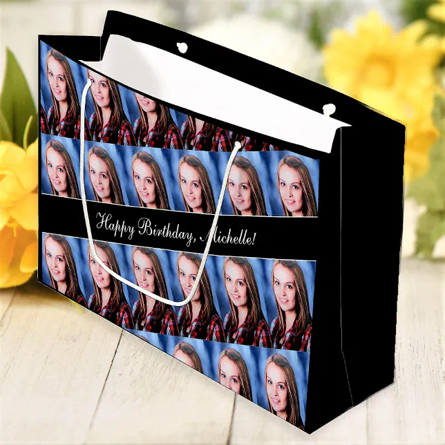 Happy Birthday Custom Photo Text Personalized Large Gift Bag | Zazzle