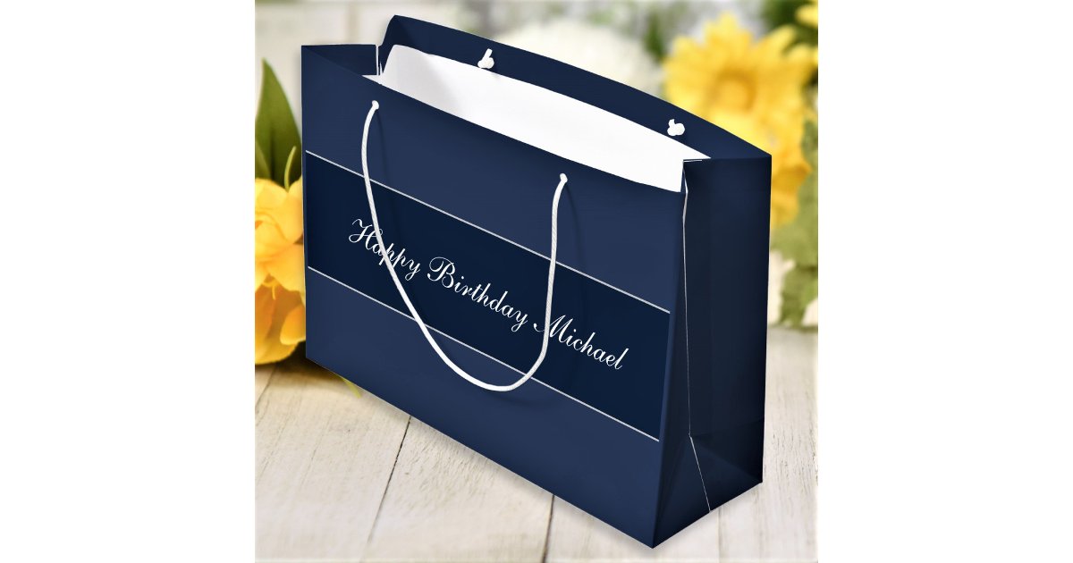 Happy Birthday Custom Script Text Name Large Gift Bag | Zazzle