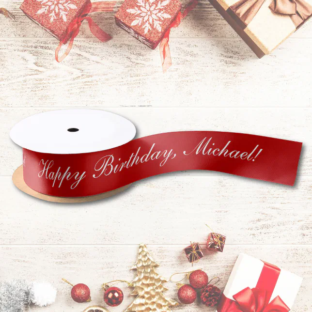 Happy Birthday Custom Text Red Chic Satin Ribbon | Zazzle