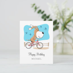 Happy Birthday Cute Dog Puppy Biking Bicycle Card | Zazzle