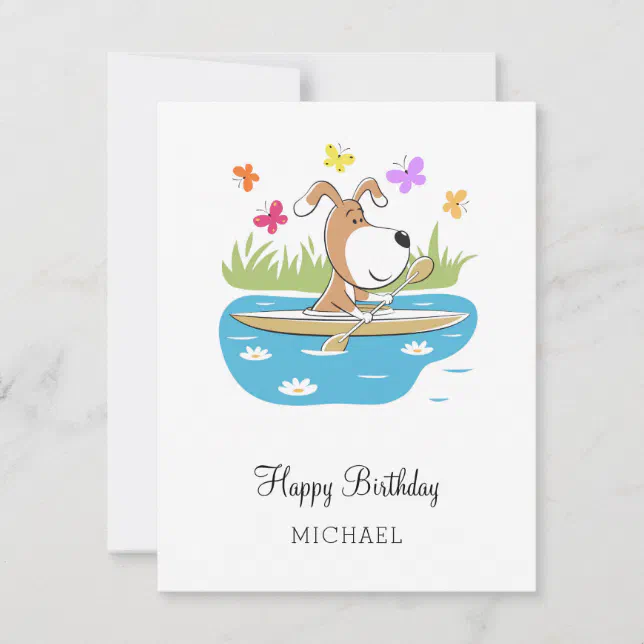 Happy Birthday Cute Dog Puppy Kayak Kayaking Card | Zazzle