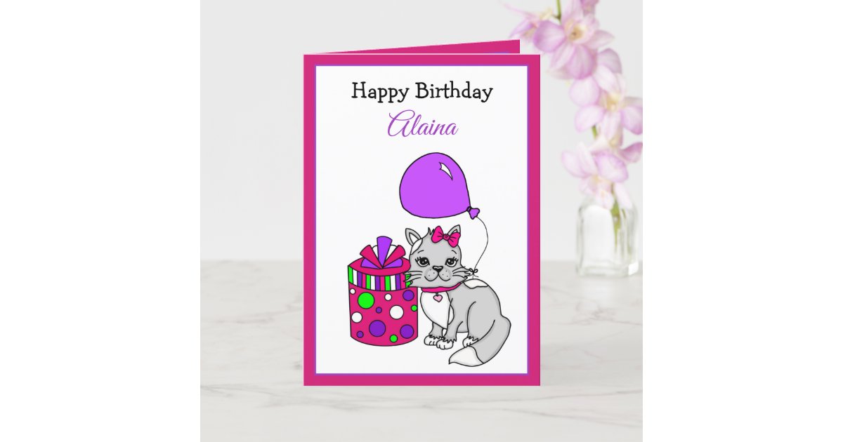 Happy Birthday Cute Kitty Cat Girl's Birthday Card | Zazzle