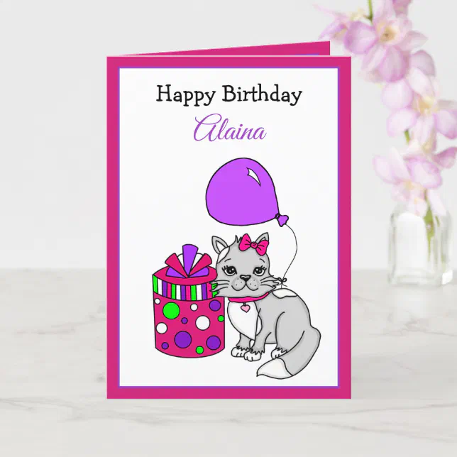 Happy Birthday Cute Kitty Cat Girl's Birthday Card | Zazzle