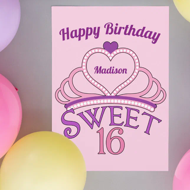 Happy Birthday Cute Personalized Sweet Sixteen Card | Zazzle