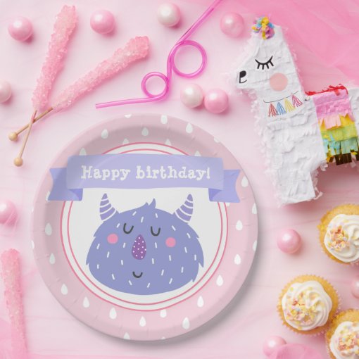 Happy birthday! Cute Purple Monster Paper Plates | Zazzle