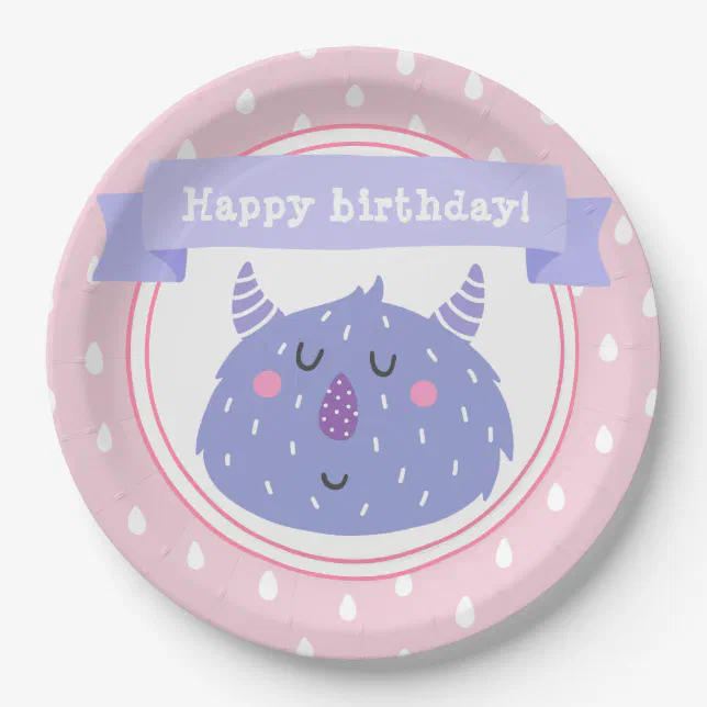 Happy birthday! Cute Purple Monster Paper Plates | Zazzle